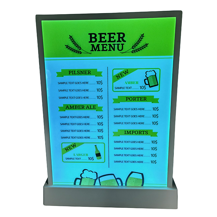 A4 Size LED Menu Stand Countertop Acrylic Holder Display With 7 Colors