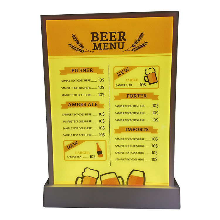 A4 Size LED Menu Stand Countertop Acrylic Holder Display With 7 Colors