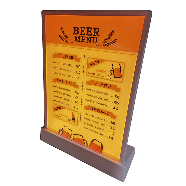 A4 Size LED Menu Stand Countertop Acrylic Holder Display With 7 Colors